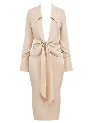 House Of Cb Woven Midi Dress - Almond