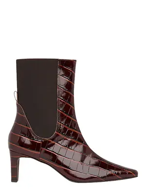 Whistles Darla Croc-embossed Leather Heeled Ankle Boots - Brown