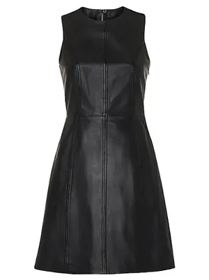 Whistles Sleeveless Leather Mini Shift Dress - Black