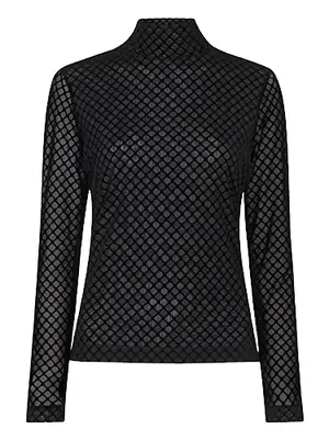 Whistles Checked Flocked Mesh Top - Black