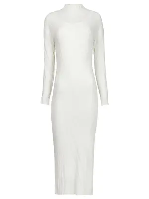 LEEM High-neck Jacquard-knit Midi Dress - White