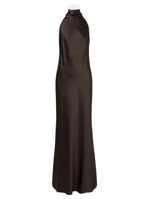 Ralph Lauren Chilton Halterneck Satin Gown - Brown