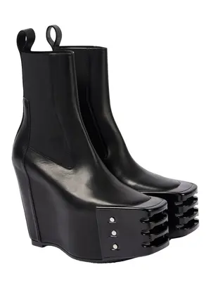 Rick Owens Porterville Leather Wedge Chelsea Boots - Black