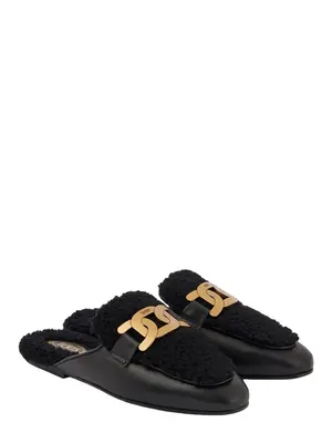 TOD'S Catena Kate Shearling And Leather Mules - Black