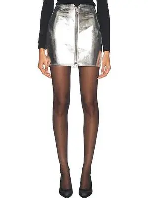 THE SEI Zipped Leather Mini Skirt - Silver