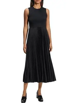 Theory Satin Pleated Midi Dress - Black