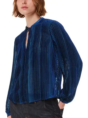 Whistles Devore Velvet Stripe Blouse - Blue Multi