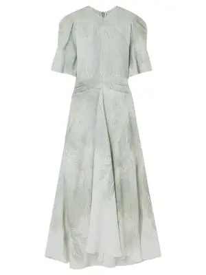 Victoria Beckham Printed Gathered Maxi Dress - Sage Green