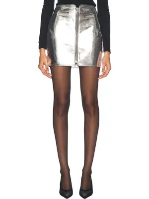 THE SEI Zipped Metallic Leather Mini Skirt - Silver