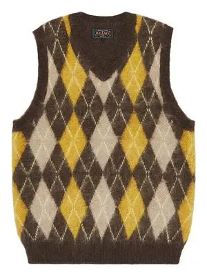 BEAMS Argyle Mohair Vest - Brown