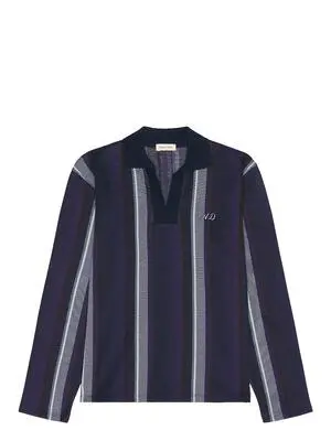 NICHOLAS DALEY Long Sleeve Striped Polo In Blue - Navy & Chocolate