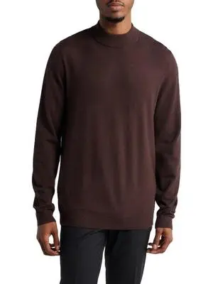 OPEN EDIT Solid Mock Neck Sweater Brown Bean