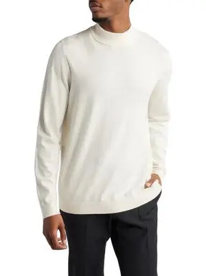 OPEN EDIT Solid Mock Neck Sweater Ivory Egret