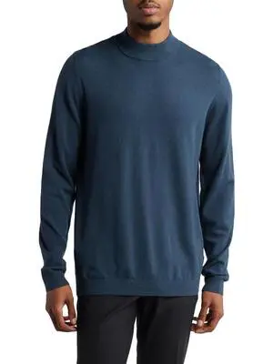 OPEN EDIT Solid Mock Neck Sweater Navy Sky