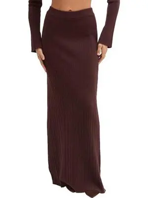 CRESCENT Ribbed Knit Maxi Skirt - Espresso