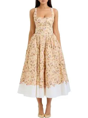 House Of Cb Alba Floral Stretch Cotton Midi Sundress - Sun Bleached
