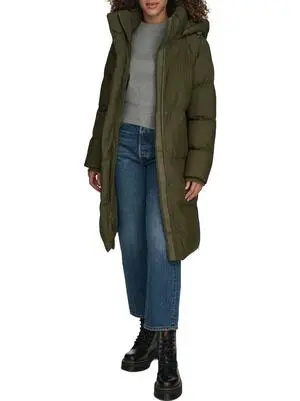 LEVI'S Levi's Water-Resistant Mid-Length Hooded Puffer Jacket Olive