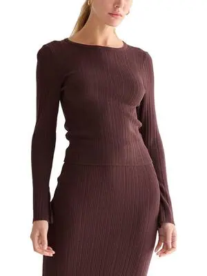CRESCENT Bell Sleeve Ribbed Knit Top - Espresso