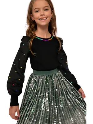 LOLA + THE BOYS Sequin Striped Skirt - Green