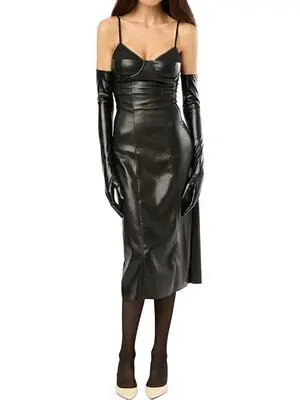 WeWoreWhat Vegan Leather Corset Midi Dress - Black