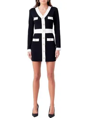 Endless Rose Contrast Trim Ribbed Minidress - Black/ White