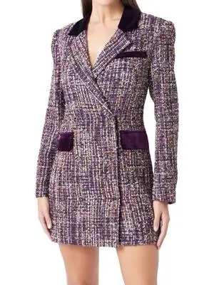 Endless Rose Velvet Trim Tweed Blazer Dress - Bordeaux
