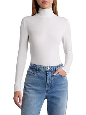 FRAME Rib Mock Neck Top - White