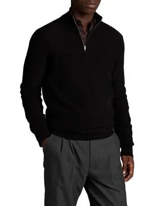 Vince Boiled Cashmere Quarter Zip Sweater - Black