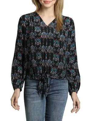 APNY APNY Print Tie Front Top Black Multi