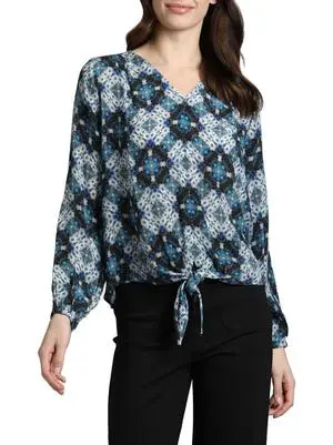 APNY APNY Print Tie Front Top Blue Multi