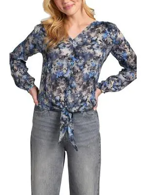 APNY Print Tie Front Top - Steel Blue Multi