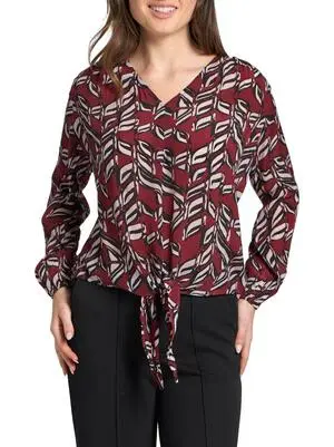 APNY Print Tie Front Top - Wine