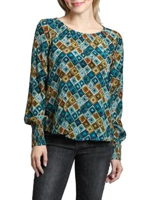 APNY Printed Long Sleeve Top - Green Multi