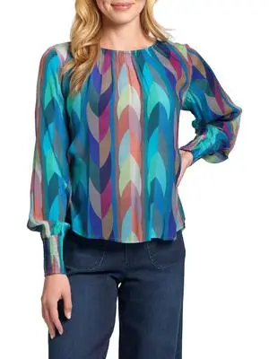 APNY Printed Long Sleeve Top - Turquoise Multi