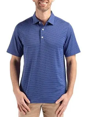 Cutter & Buck Forge Fine Line Stripe Recycled Blend Polo - Tour Blue/white