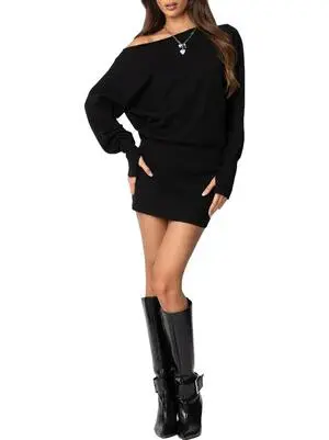EDIKTED Eve Off-the-shoulder Knit Mini Dress - Black