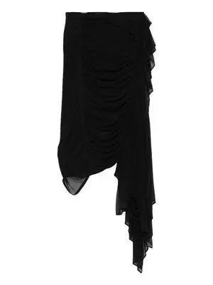 MUGLER Ruched Mesh Midi Skirt - Black