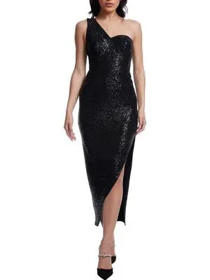 Dress The Population Magnolia One-shoulder Sequin Dress - Black