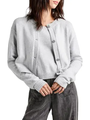Splendid Cropped Cotton-Blend Cardigan Ice Heather Grey