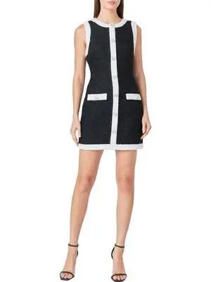 Endless Rose Sleeveless Tweed Mini Dress - Black/ White
