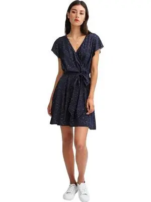 BELLE & BLOOM Printed Wrap Dress - Navy