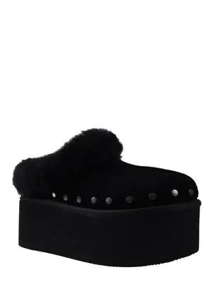 CANDIE'S Candie's Sabi Faux Fur Platform Clogs Blk Suede