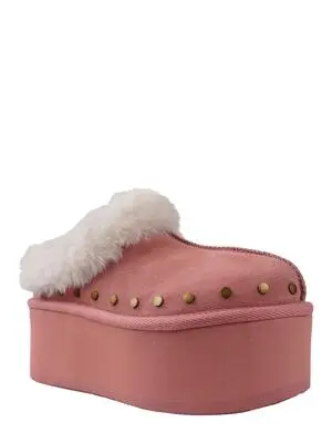 CANDIE'S Candie's Sabi Faux Fur Platform Clogs Red