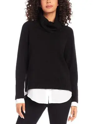 Karen Kane Layered Turtleneck Sweater - Black