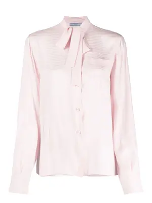 Prada Pussy-bow Silk Jacquard Blouse - Pink