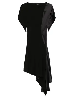 MUGLER Pleated Asymmetric Midi Dress - Black