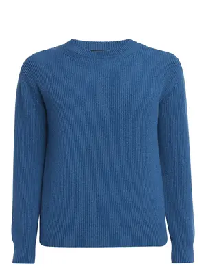 Zegna ZEGNA Oasi Cashmere Ribbed Crewneck Sweater Md Blu Sld