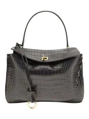Balenciaga Balenciaga Rodeo Handbag In Croc-Embossed Calfskin Coffee
