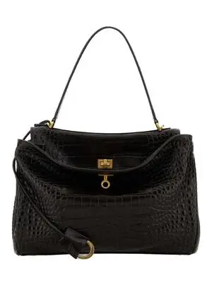 Balenciaga Croc Effect Shoulder Bag - Coffee