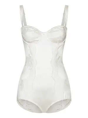 Dolce & Gabbana Silk Balconette-bra Bodysuit With Lace - White